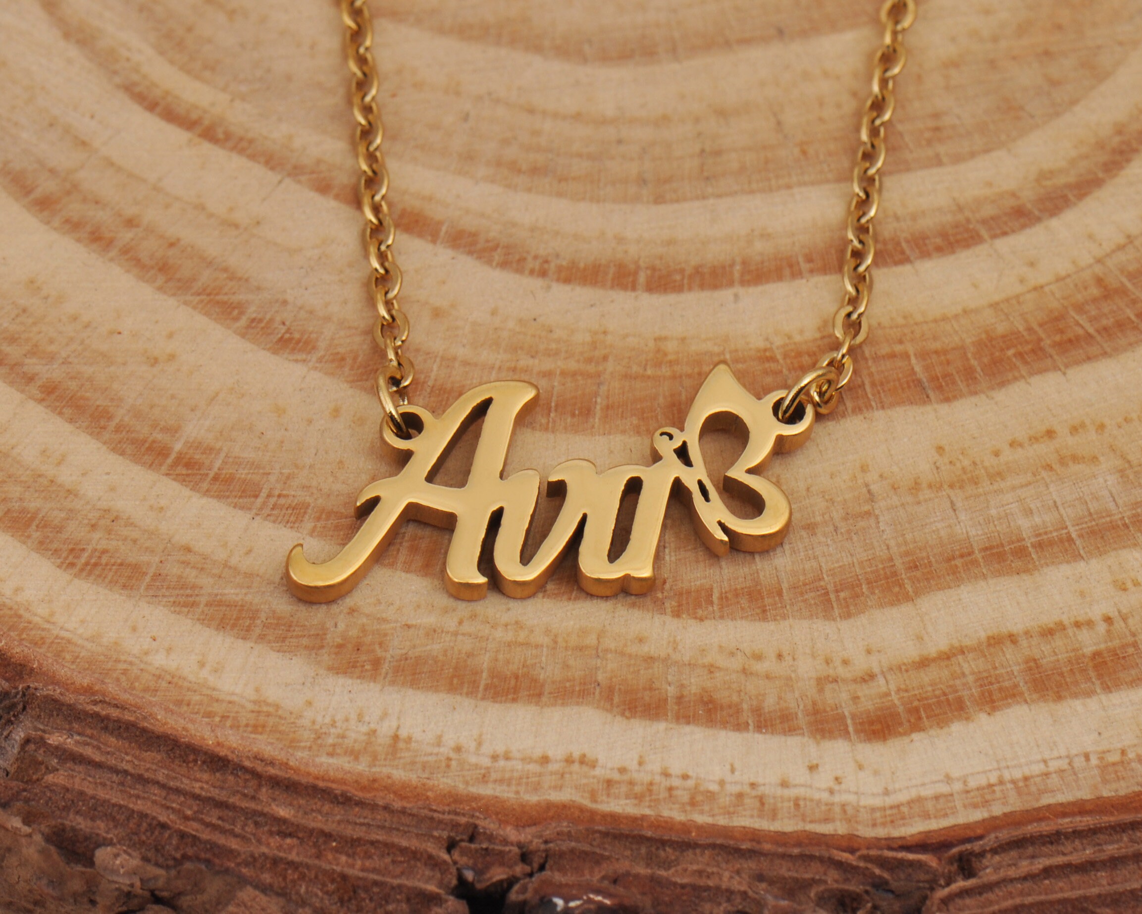 Ava Name Necklace With Butterfly Customized Name Necklace | Etsy