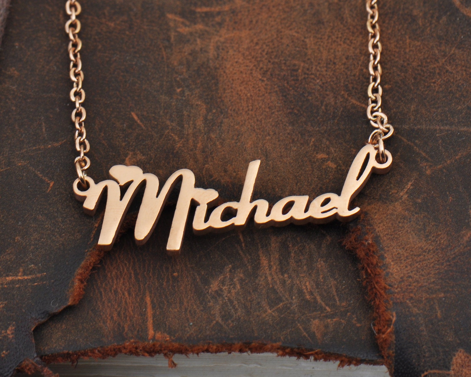 Michael Custom Name Necklace Rose Gold Chain Name Plate | Etsy