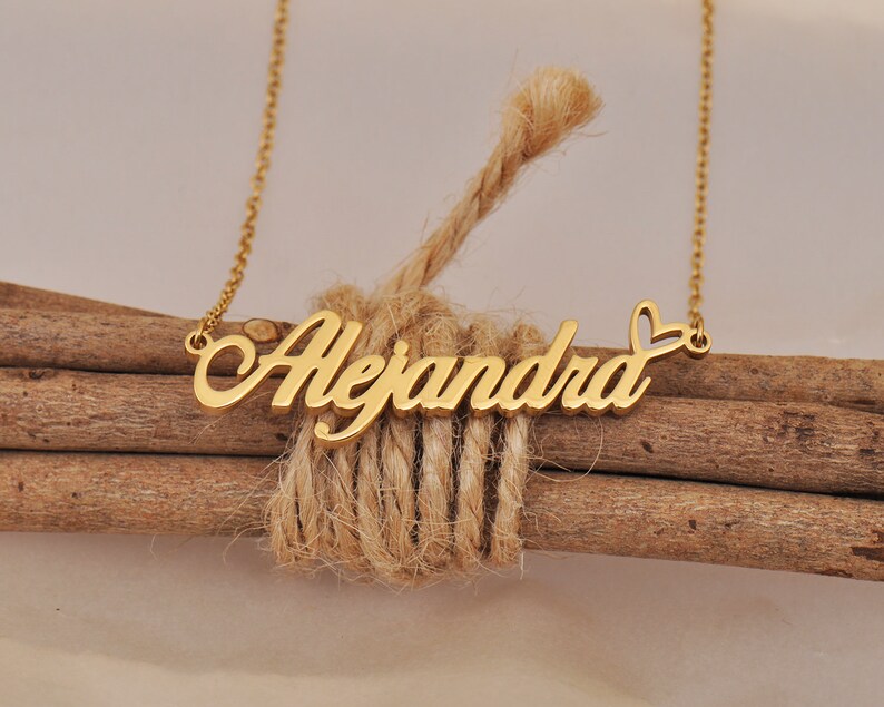 Alejandra Name Necklace With Heart Customized Gold Name - Etsy
