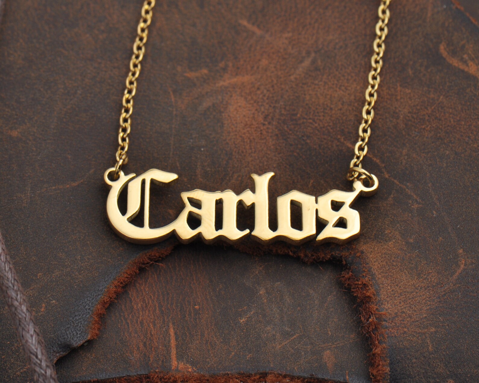 Carlos Custom Old English Font Name Necklace Gothic Name - Etsy