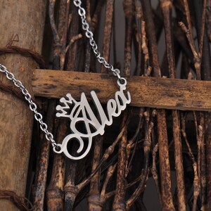 Alex Customized Name Necklace, Name Necklace With Crown, Personalized ...