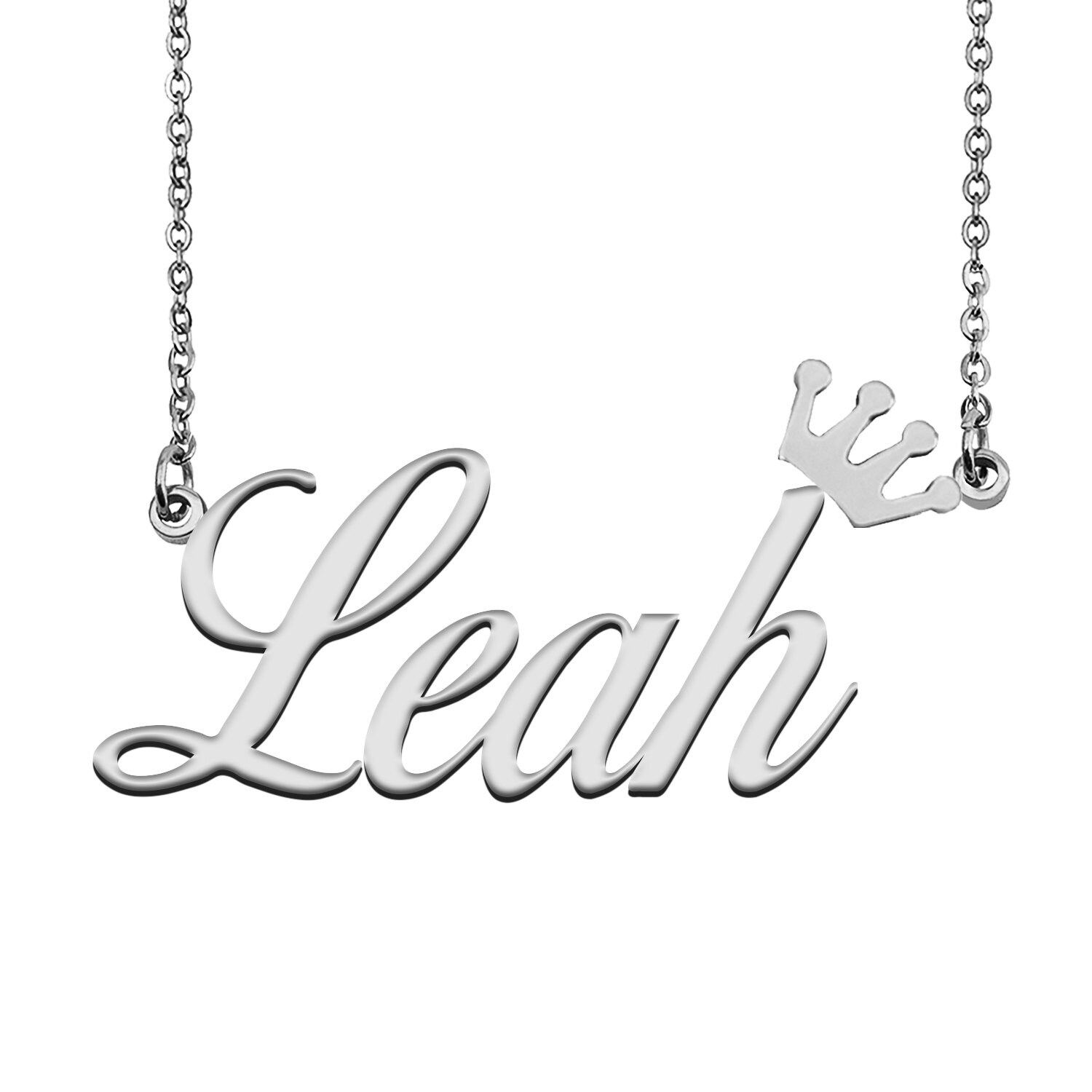 Name Necklace for Leah With Crown Name Necklace Silver Name | Etsy