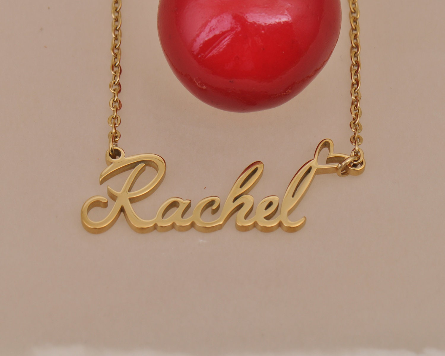 Rachel Name Necklace With Heart Customized Name Plate | Etsy