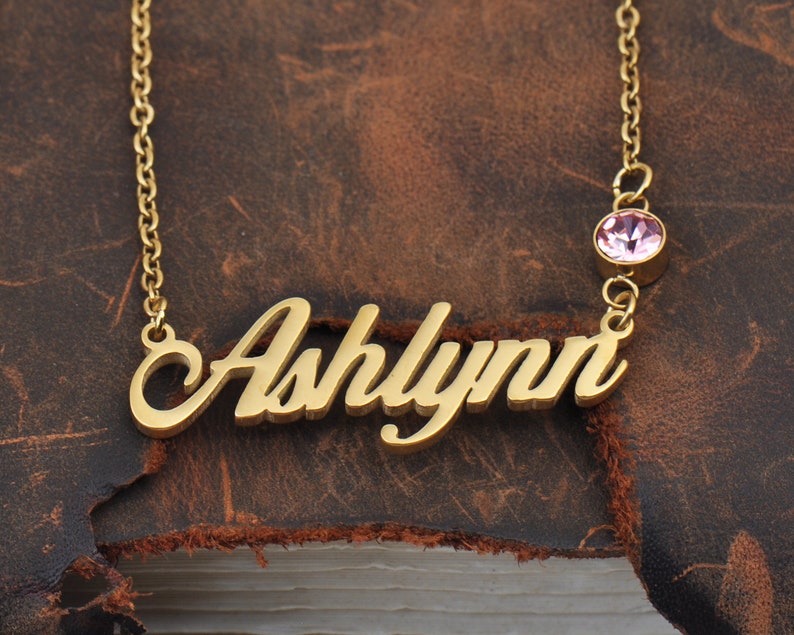 Ashlynn Name Necklace with Shiny Birthstone Personalized with | Etsy