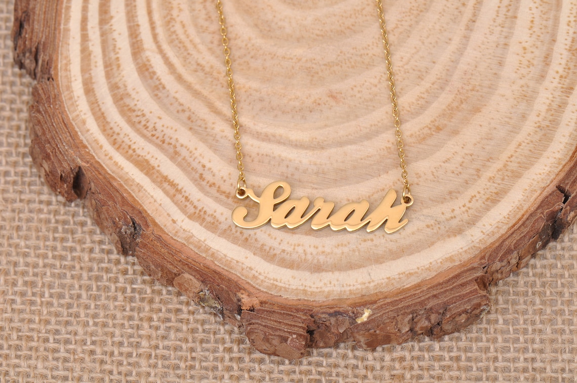 Sarah Name Necklace Gold Personalized Initials Word Name | Etsy