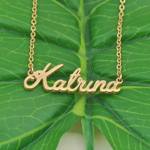 Katrina Name Necklace, Customized Gold Name Plate Necklace, Delicate ...