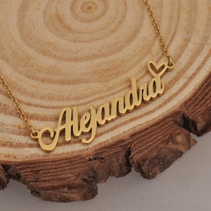 Alejandra Name Necklace With Heart, Customized Gold Name Necklace ...