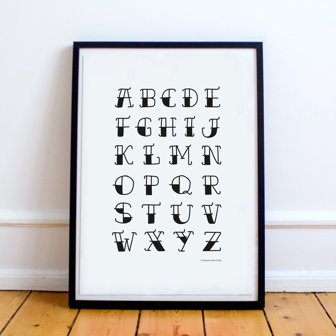 Alphabet Poster, Black Color Decor, Printable ABC Wall Art, Nursery ...