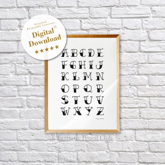 Alphabet Poster Black Color Decor Printable ABC Wall Art | Etsy
