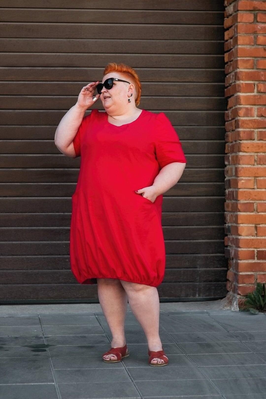 Red Linen Dress: Plus Size Short Sleeve Midi Dress - Etsy