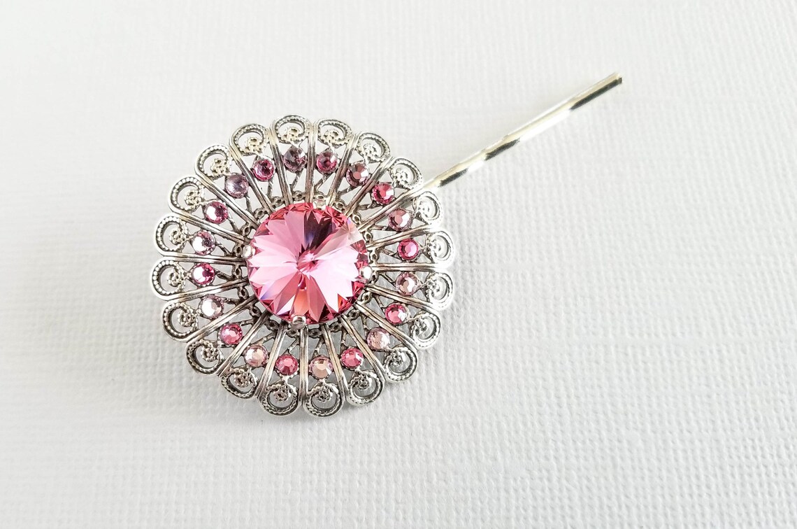 Pink Rhinestone Hair Pin Swarovski Crystal Bobby Pin Pink | Etsy