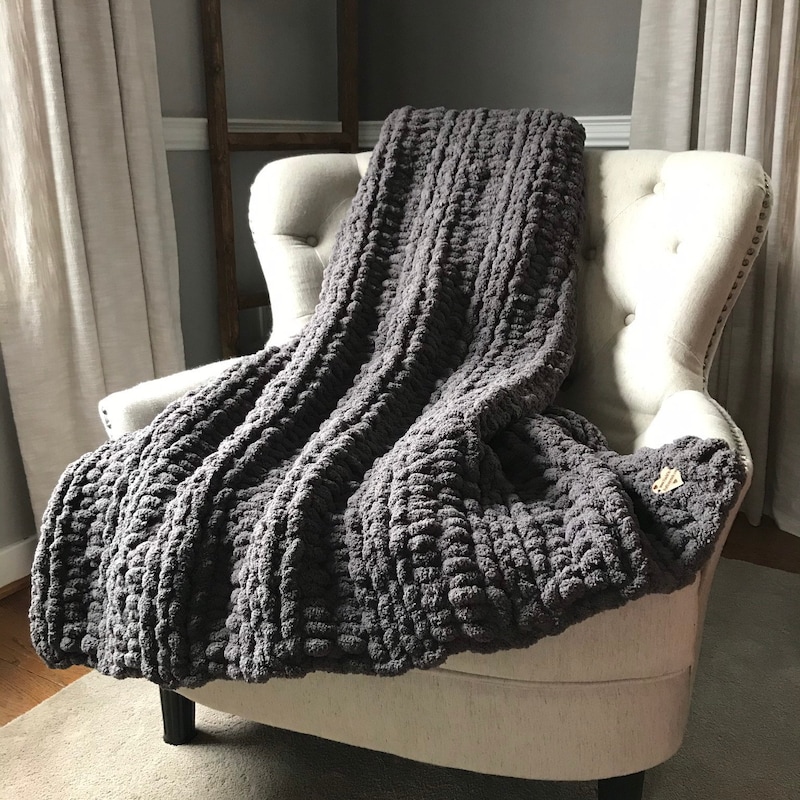 Dark Grey Chunky Throw - Etsy