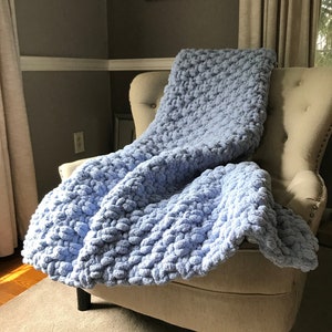 Periwinkle Blanket - Chunky Knit Blanket - Light Blue Blanket - Soft ...