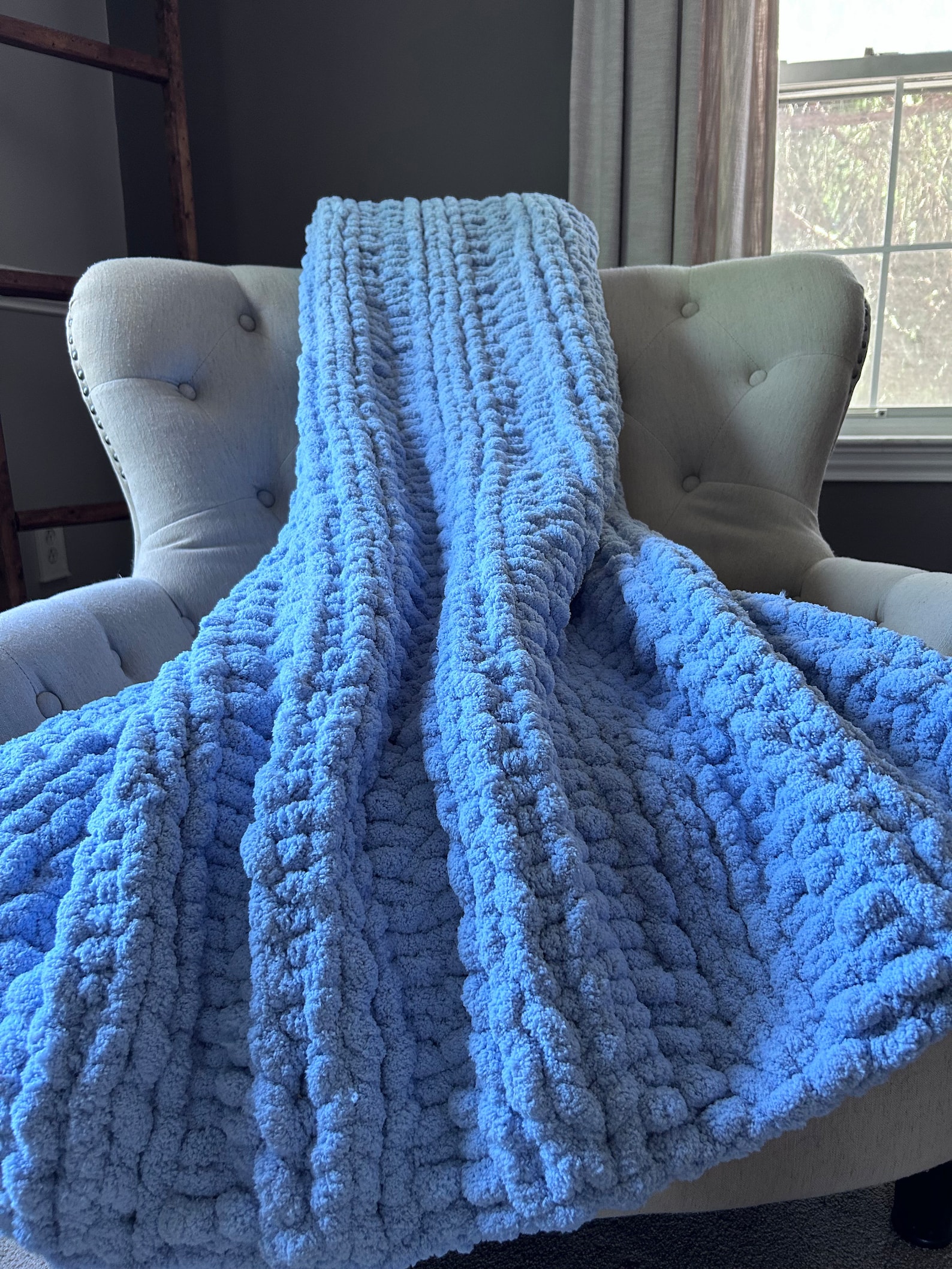 Periwinkle Light Blue Blanket - Super Chunky Knit Blanket - Light Blue ...
