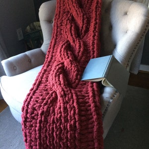 Cable Knit Blanket - Red Knit Blanket - Cranberry Red Throw - Red Cable ...