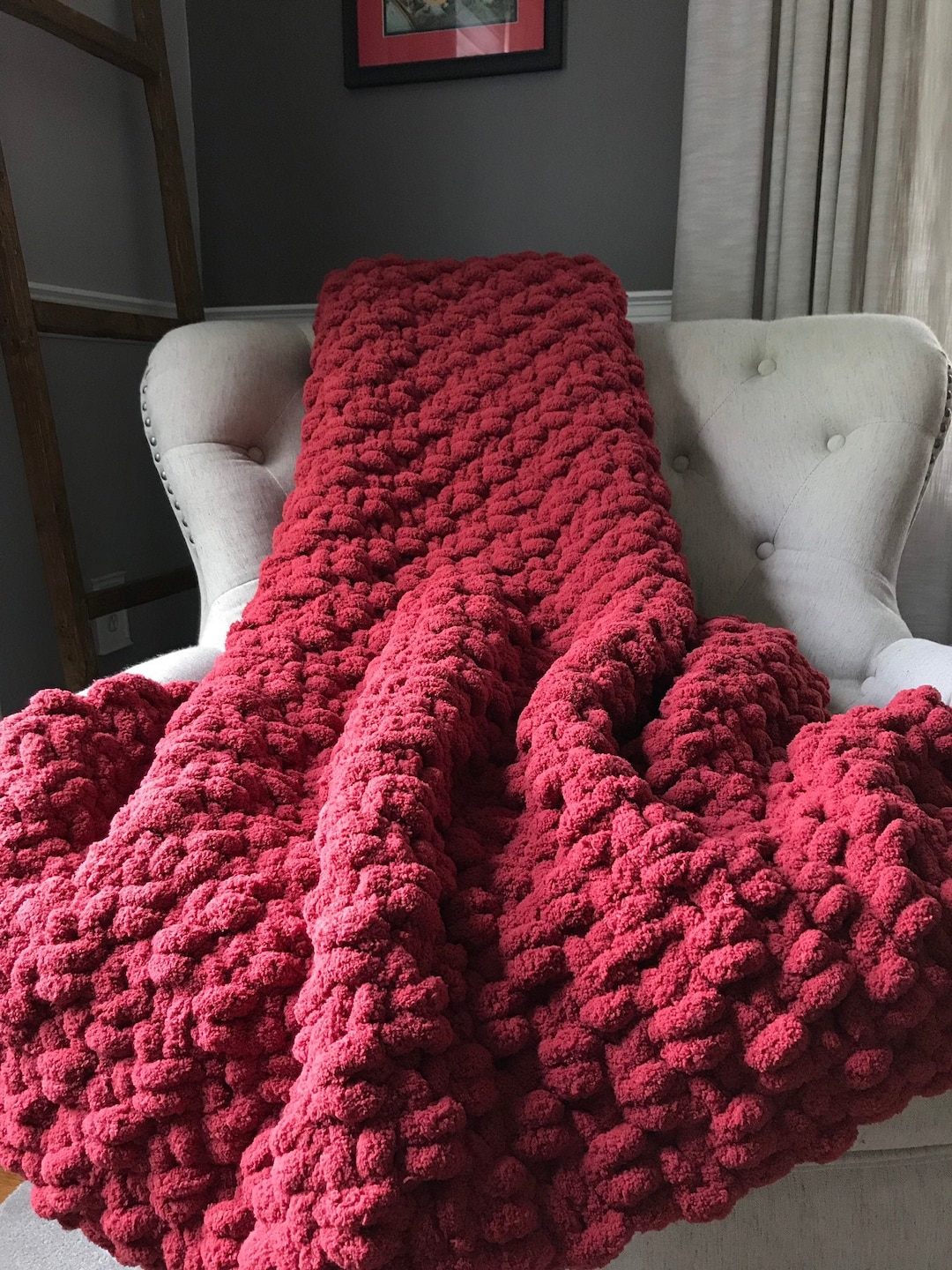Burnt Red Throw Blanket - Chunky Knit Throw Blanket - Soft Red Knit ...