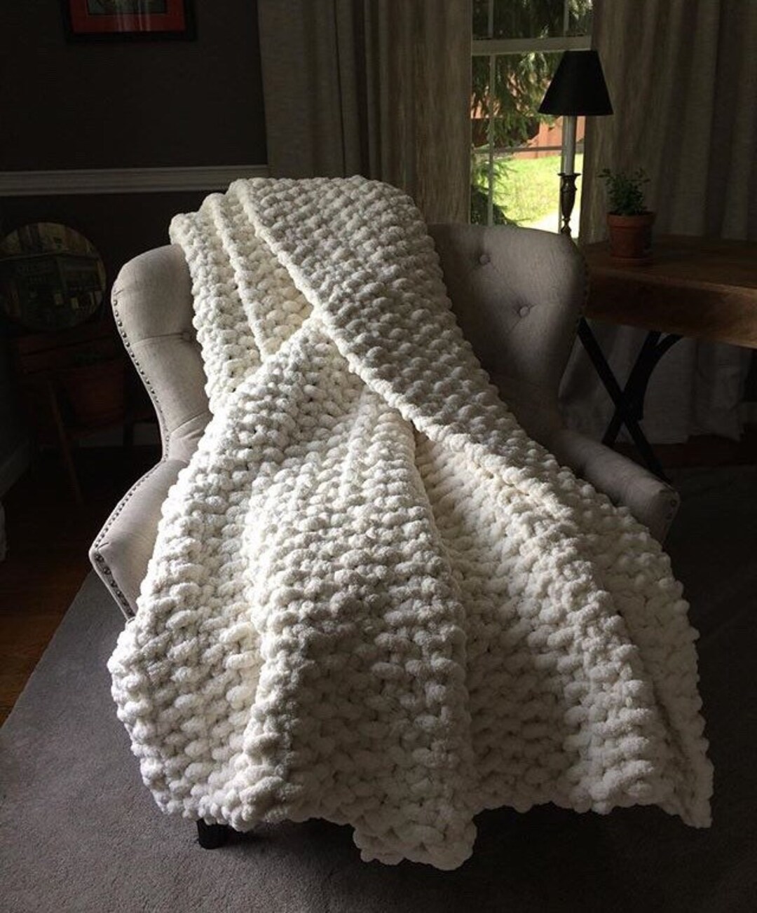 Ivory Knit Blanket - Chunky Knit Blanket - Super Chunky Throw - Soft ...