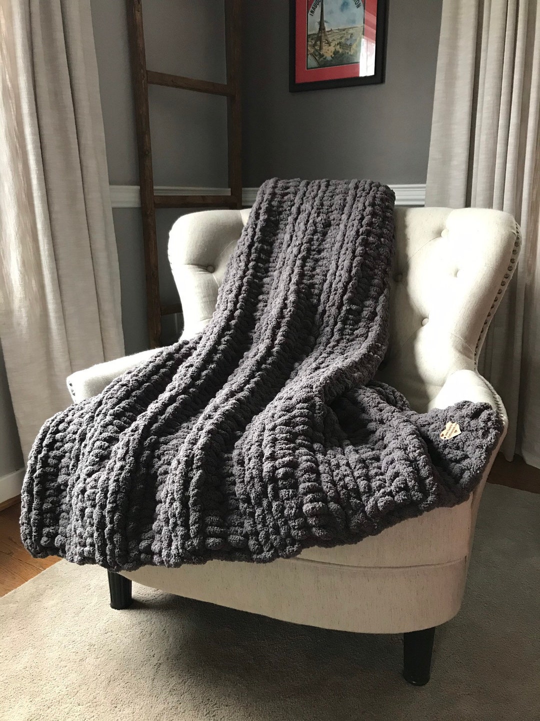 Dark Gray Blanket - Chunky Knit Blanket - Soft Blanket - Gray Throw ...
