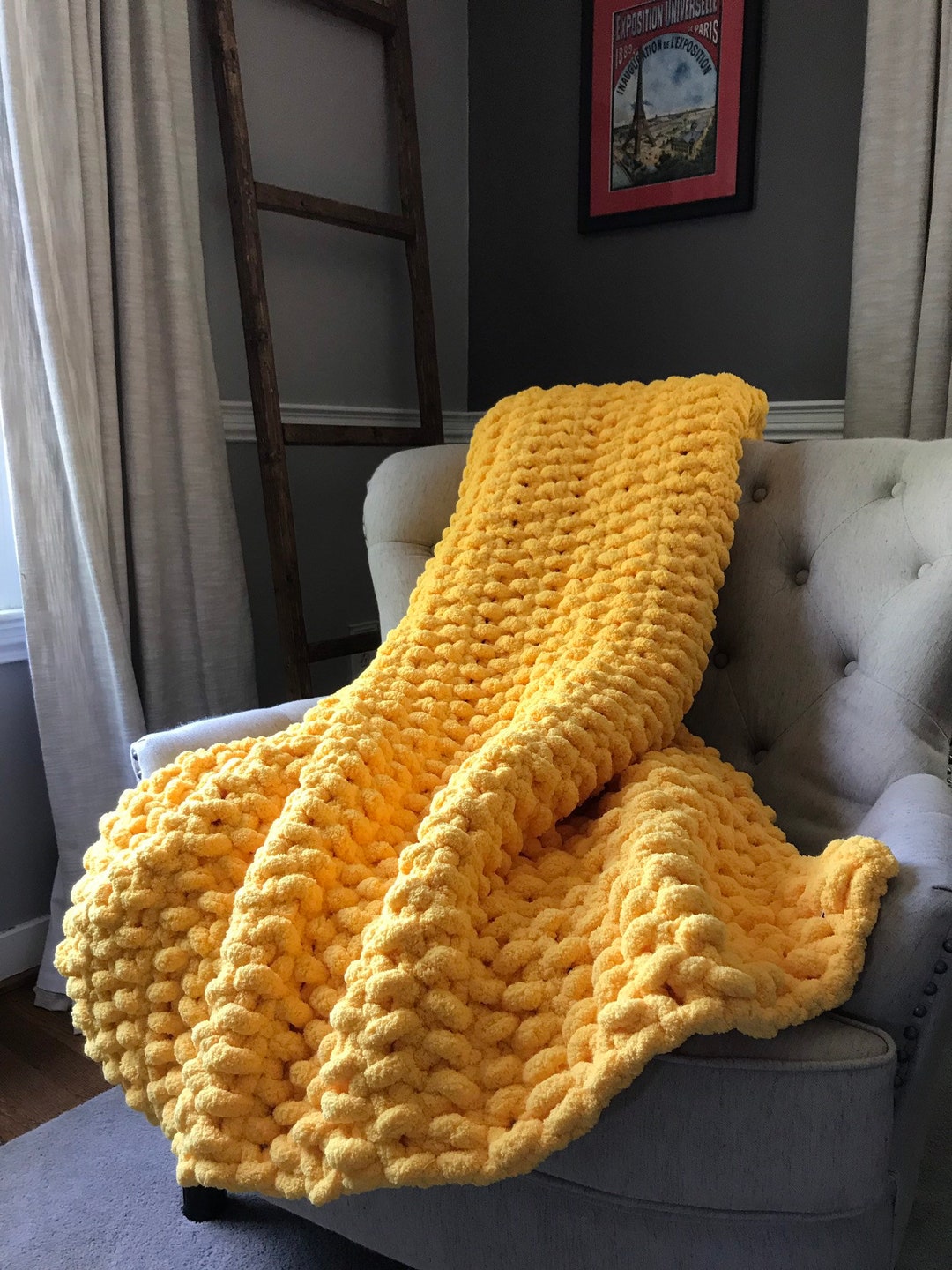 Yellow Blanket - Chunky Knit Yellow Throw - Cozy Knit Throw Blanket ...