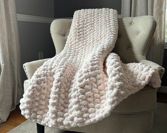 Pink Blanket Chunky Knit Blanket Light Pink Blanket Super Chunky Throw ...