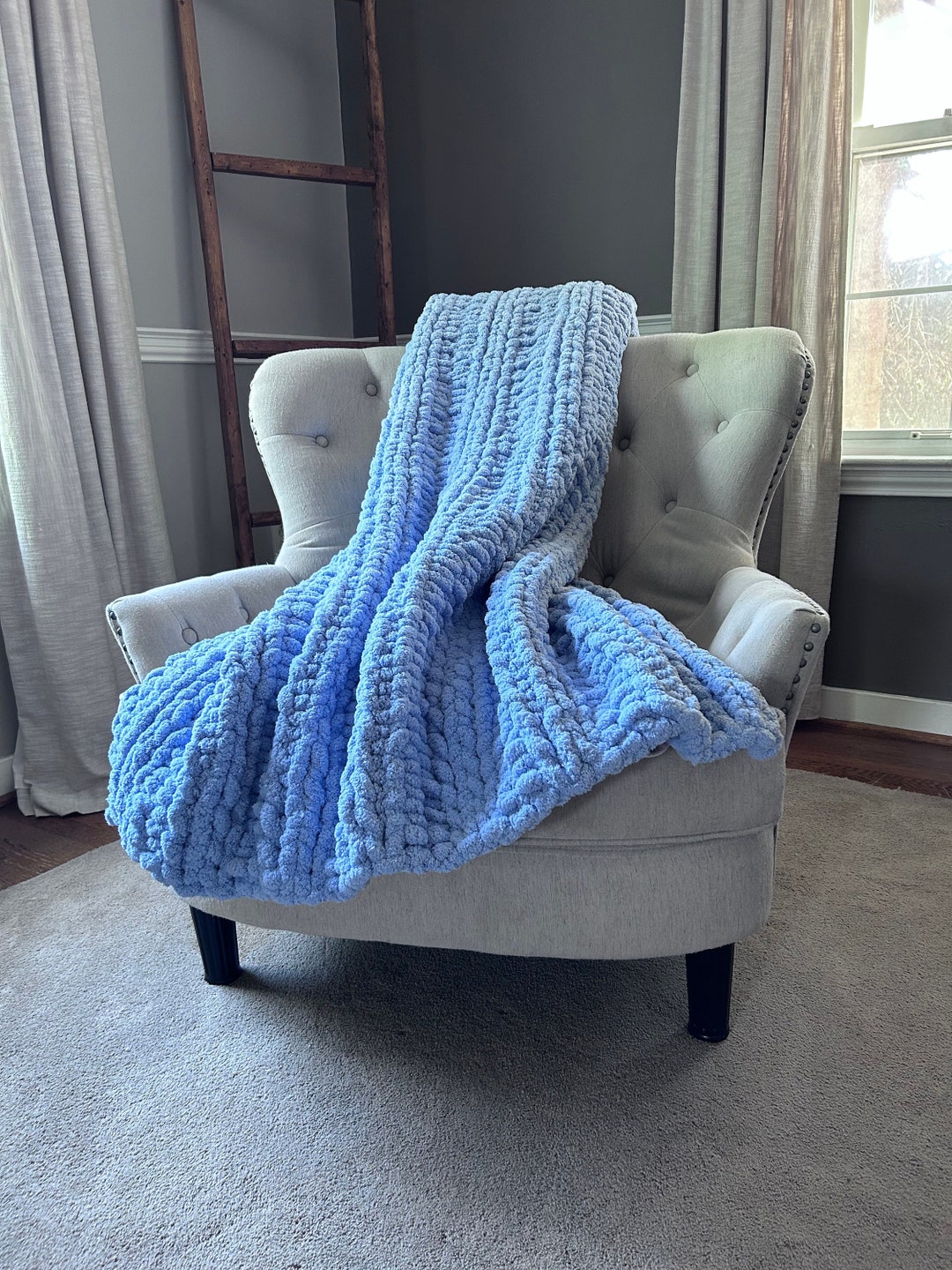 Periwinkle Light Blue Blanket - Super Chunky Knit Blanket - Light Blue ...