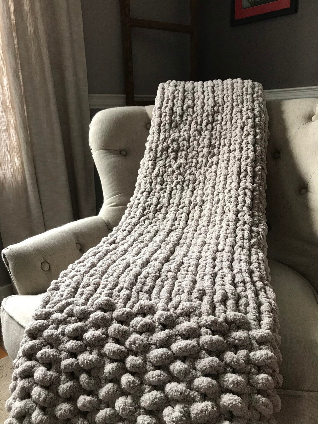 Bordered Blanket - Light Gray Bordered Throw - Chunky Knit Chenille ...