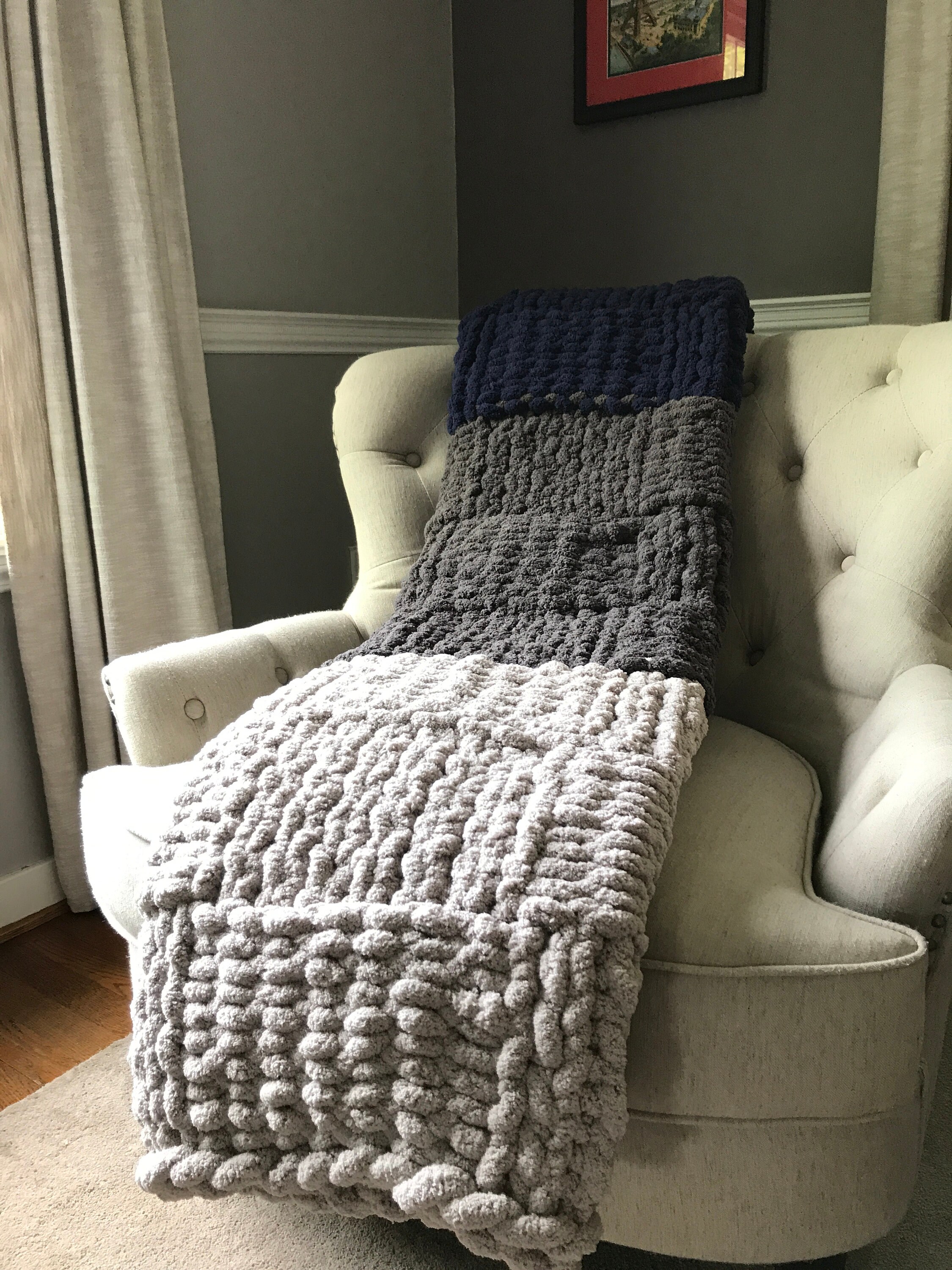 Striped Blanket Chunky Knit Blanket Navy Blanket Gray - Etsy