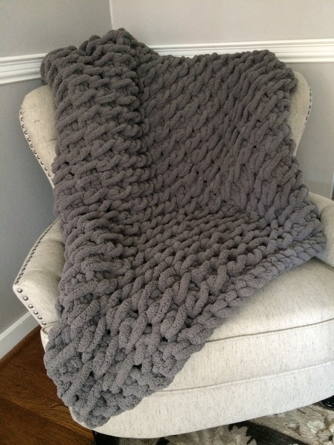Super Chunky Knit Blanket - Weighted Feel Throw Blanket - Heavy Chunky ...