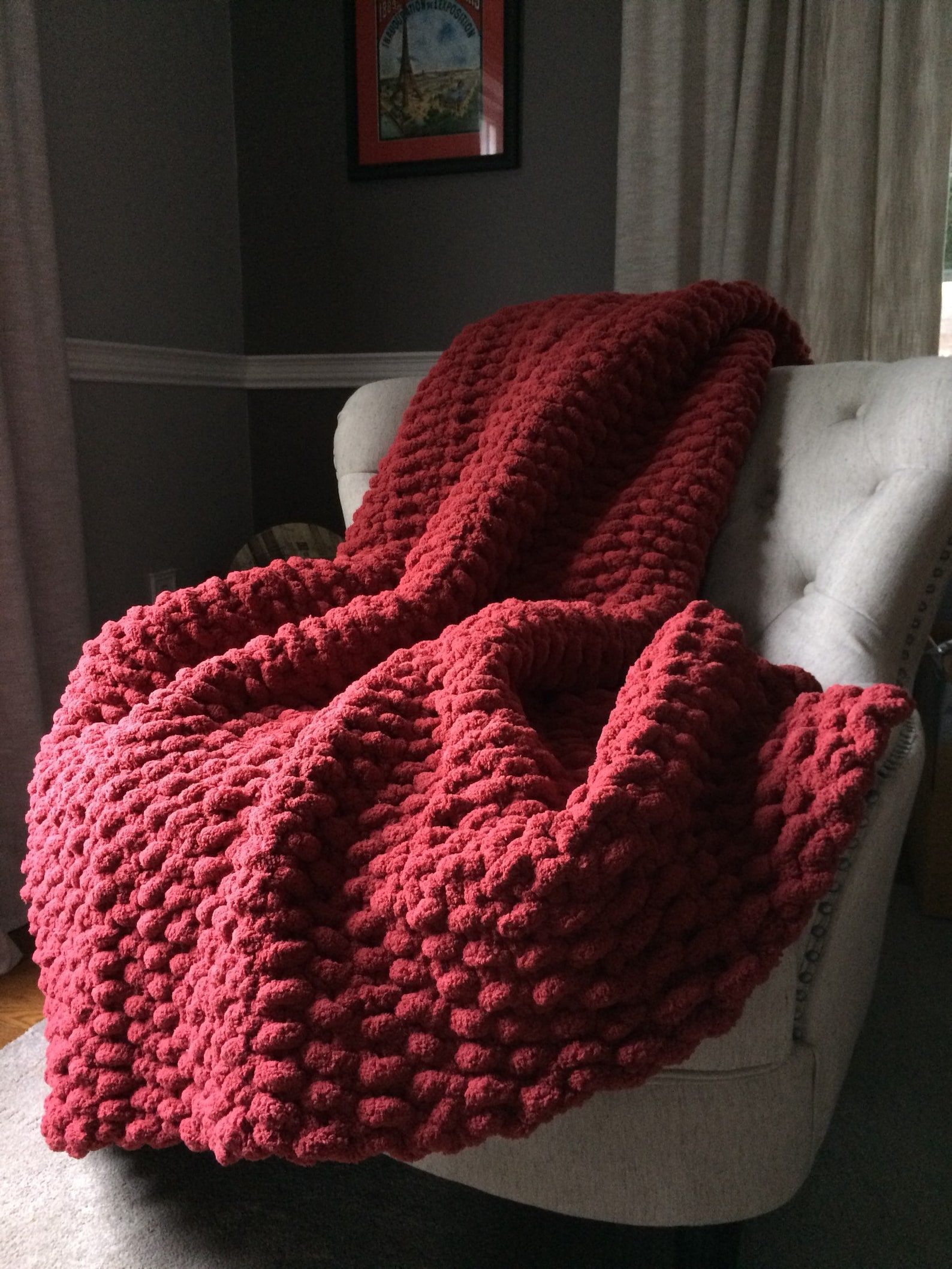 Chunky Knit Blanket - Cranberry Red Blanket - Soft Knit Throw - Chunky ...