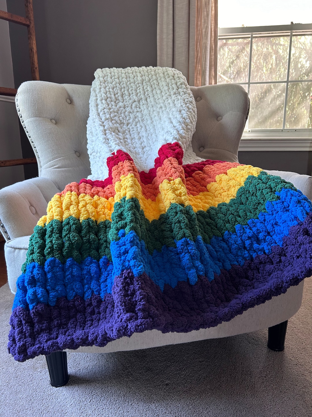 Rainbow Knit Throw - Pride Blanket - Chunky Knit Chenille Throw ...