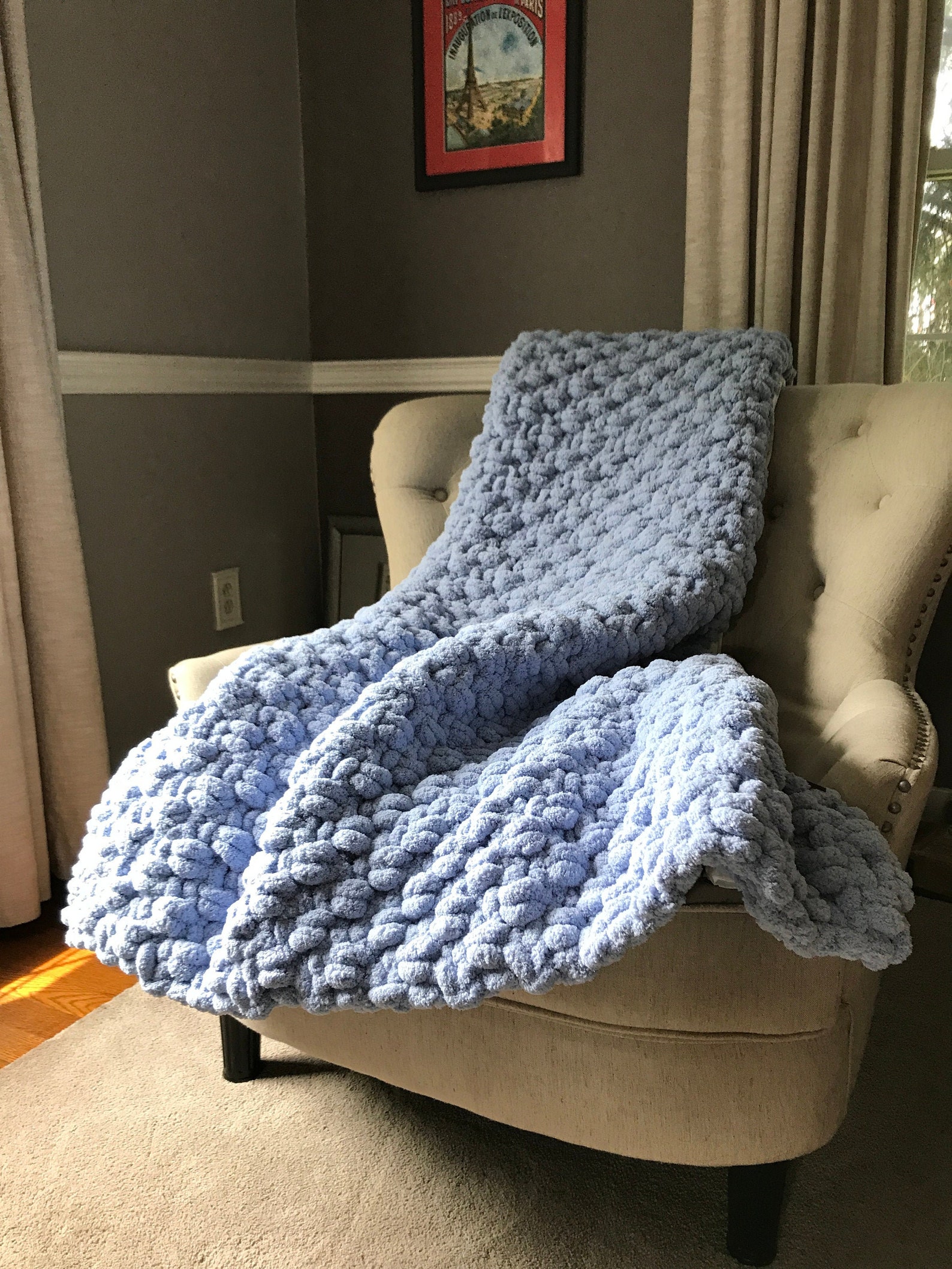 Periwinkle Blanket Chunky Knit Blanket Light Blue Blanket - Etsy