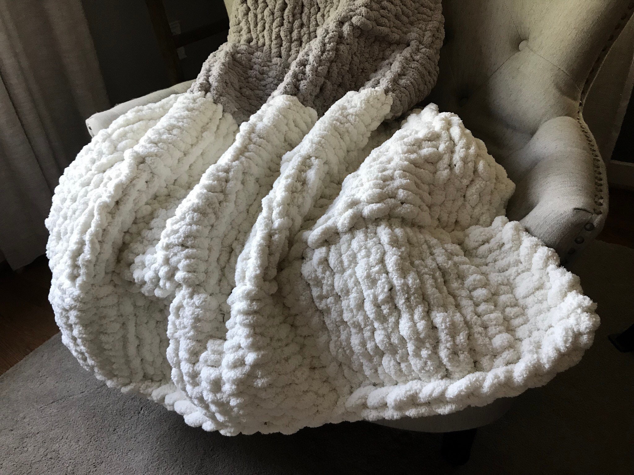 Chunky Knit Blanket Gray Striped Throw Soft Chenille Throw | Etsy