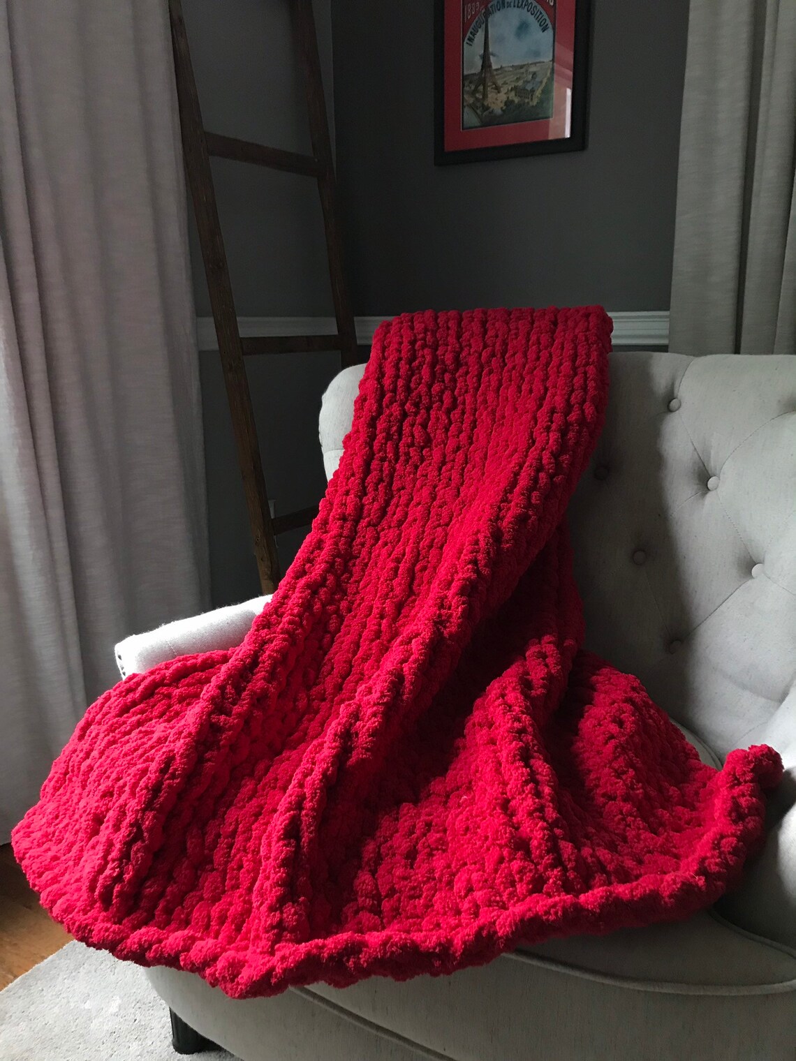 Red Blanket - Chunky Knit Blanket - Chenille Throw - Knit Blanket ...