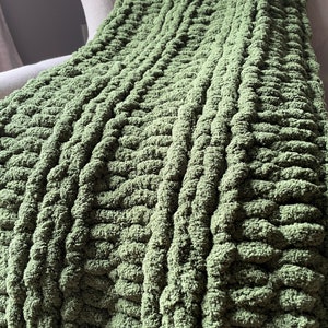 Olive Green Knit Blanket - Chunky Knit Green Throw - Soft Chunky Green Blanket - Super Chunky ...