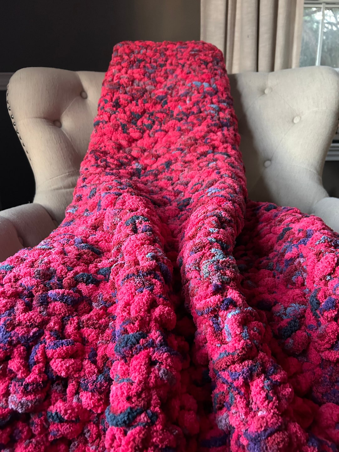 Pink Chunky Blanket - Variegated Pink Throw Blanket - Super Chunky Knit ...