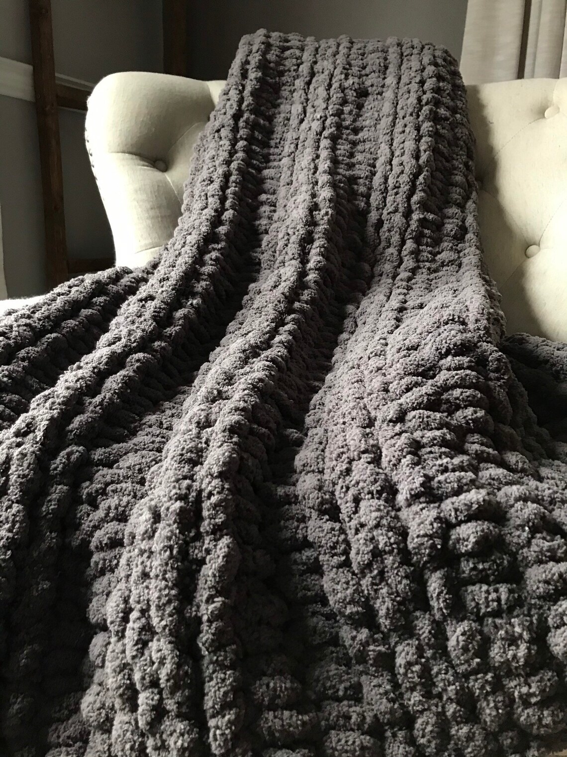 Dark Gray Blanket Chunky Knit Blanket Soft Blanket Gray - Etsy