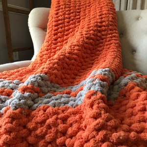 Chunky Knit Blanket - Orange Blanket - Orange and Gray Blanket - Orange ...