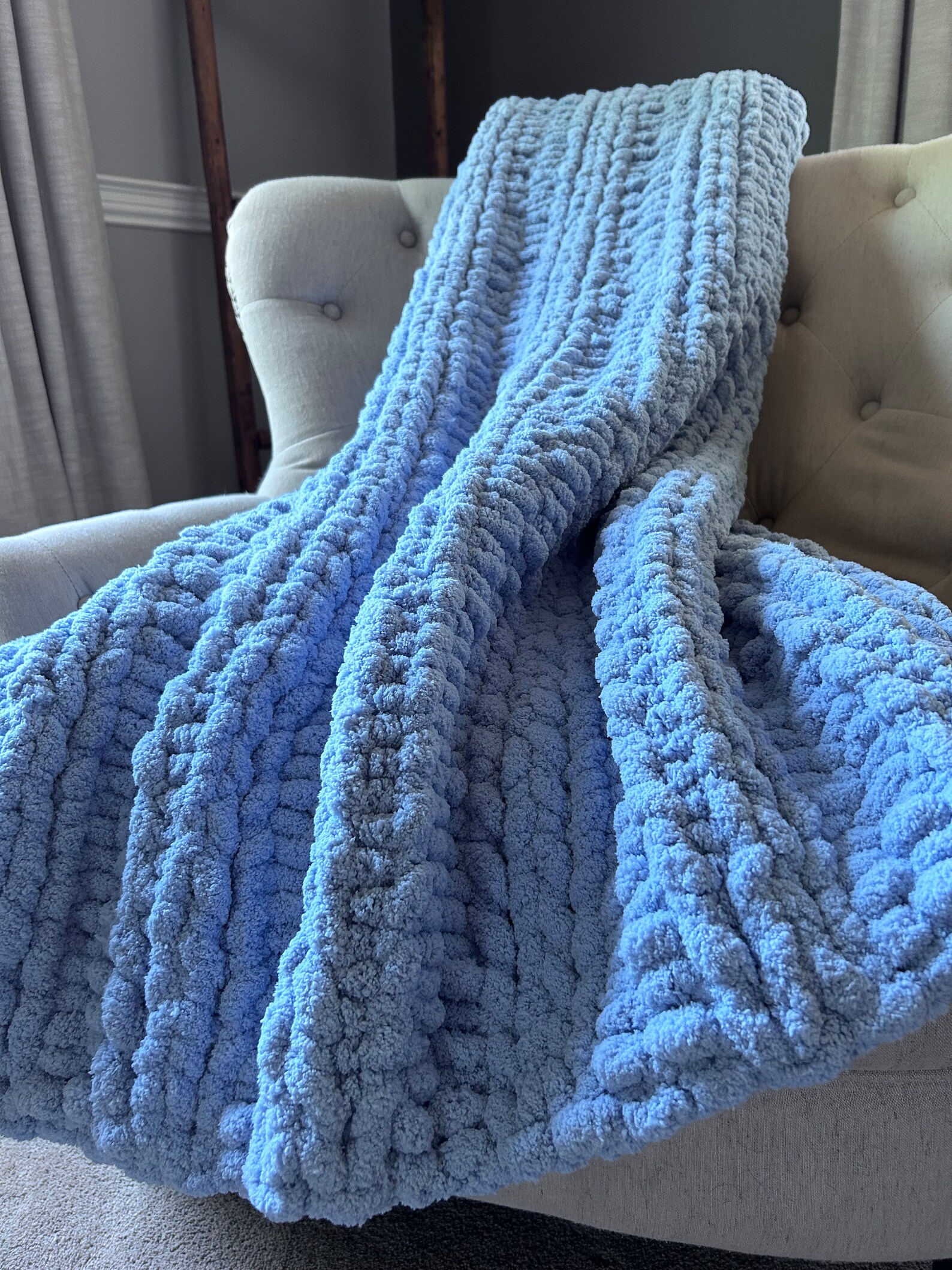 Periwinkle Light Blue Blanket - Super Chunky Knit Blanket - Light Blue ...