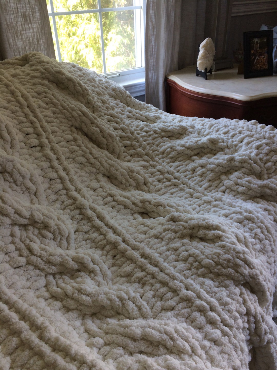 Cable Knit Blanket - Ivory Cable Knit Throw - Super Chunky Chenille ...