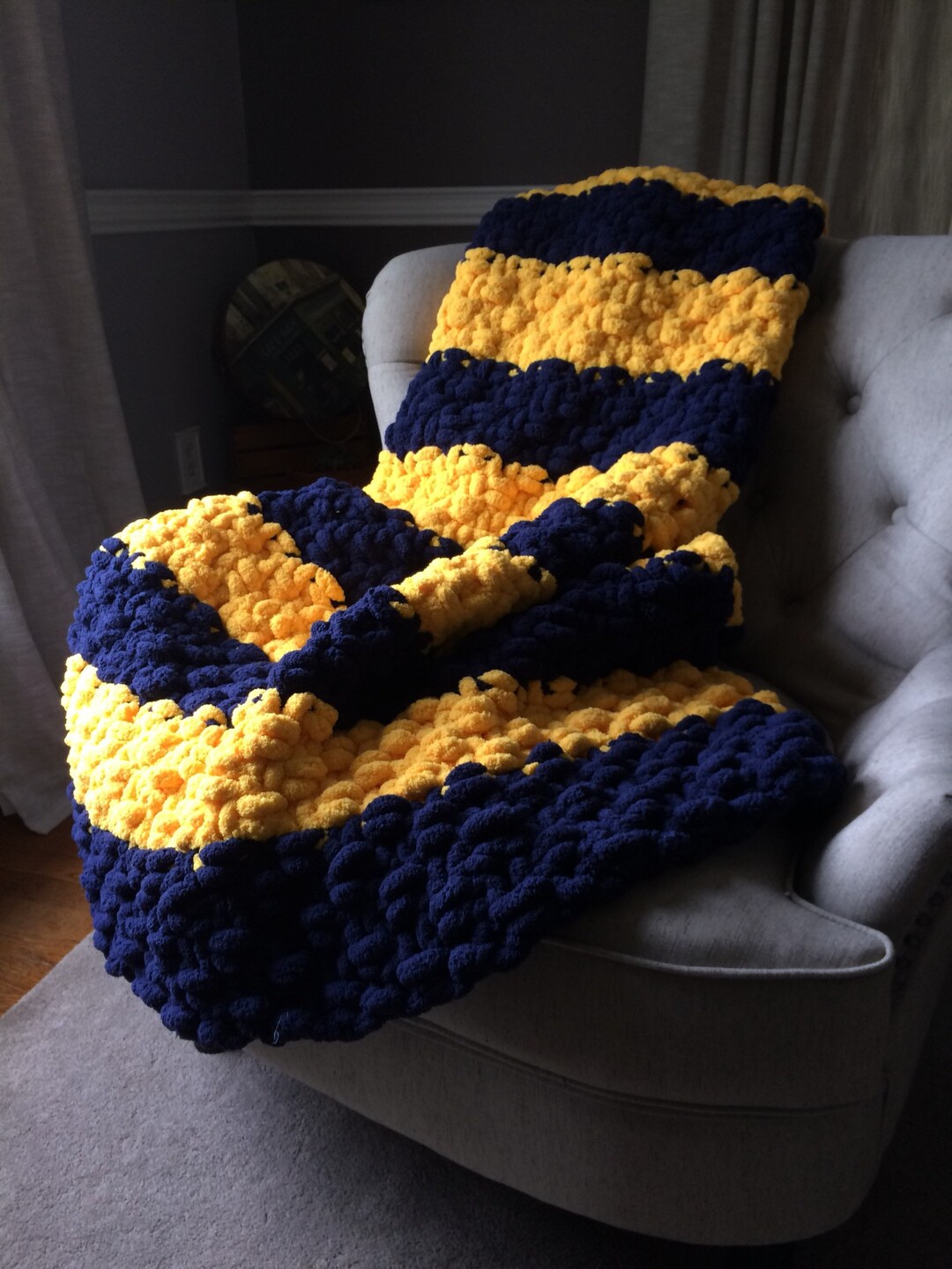 West Virginia Blanket - Chunky Knit Blanket - Blue Striped Throw ...