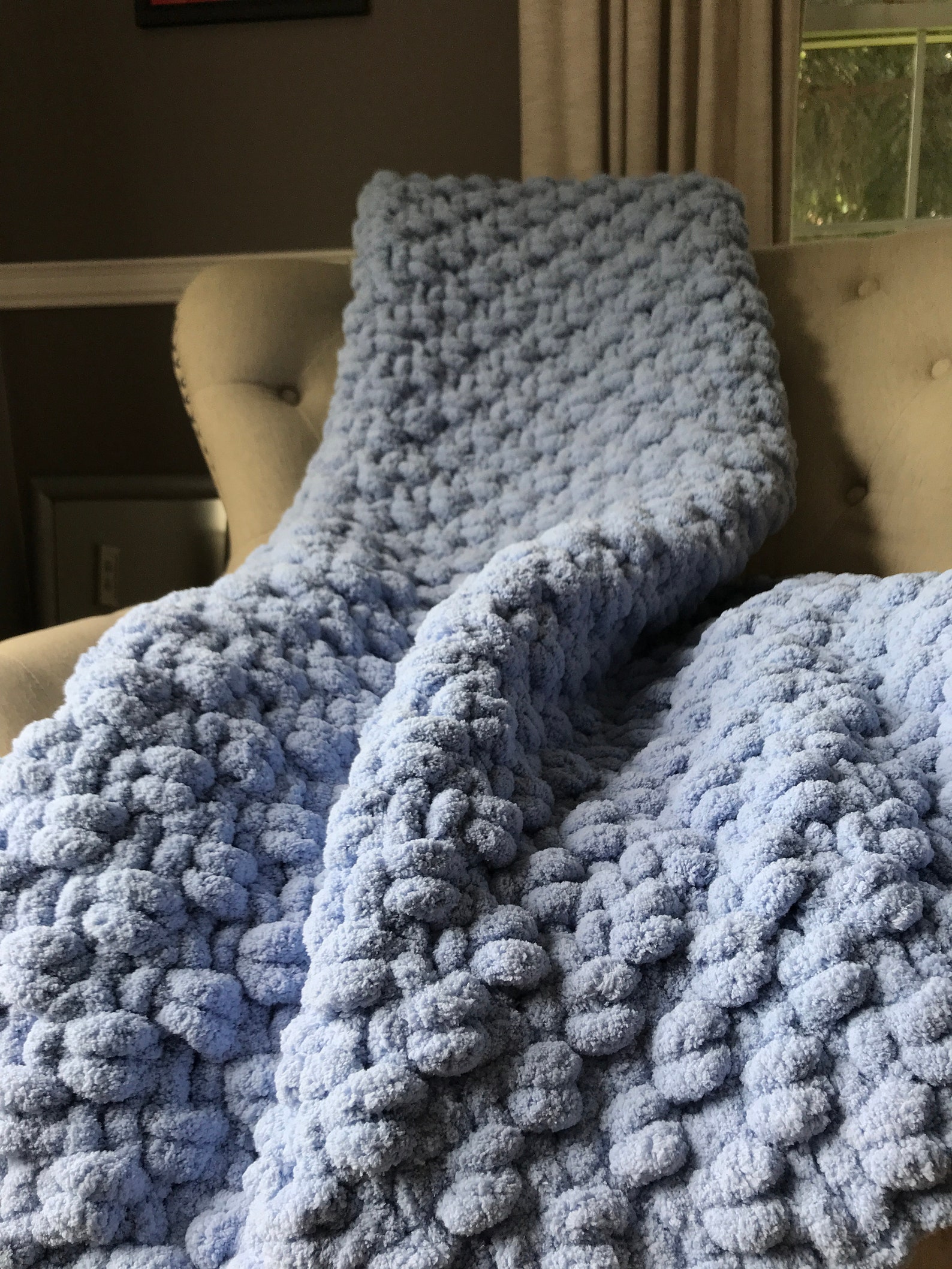 Periwinkle Blanket Chunky Knit Blanket Light Blue Blanket - Etsy