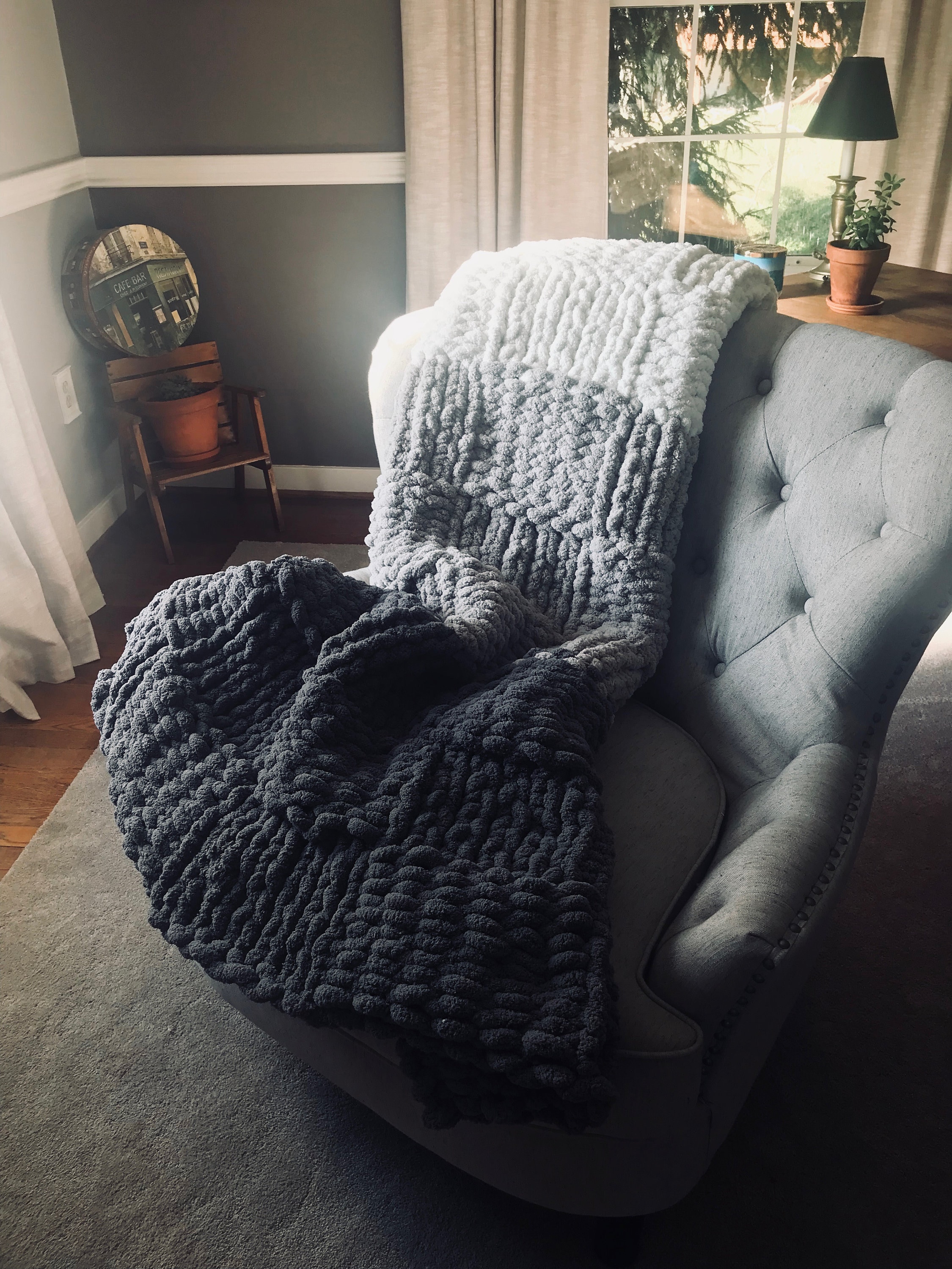 Chunky Knit Blanket Gray Striped Throw Soft Chenille Throw - Etsy