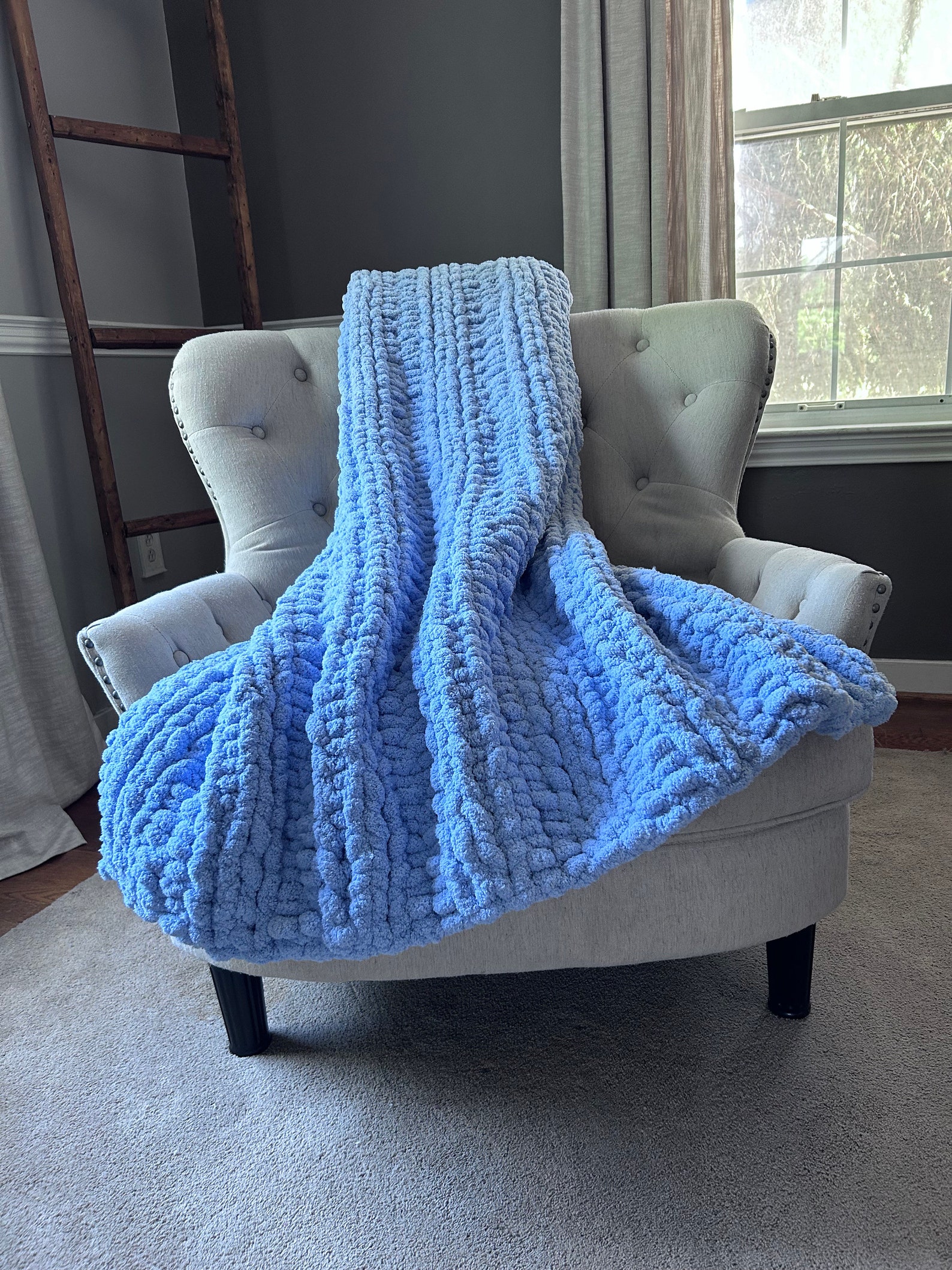 Periwinkle Light Blue Blanket - Super Chunky Knit Blanket - Light Blue ...