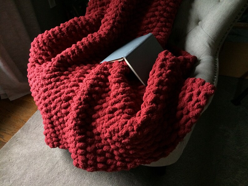 Chunky Knit Blanket - Cranberry Red Blanket - Soft Knit Throw - Chunky ...