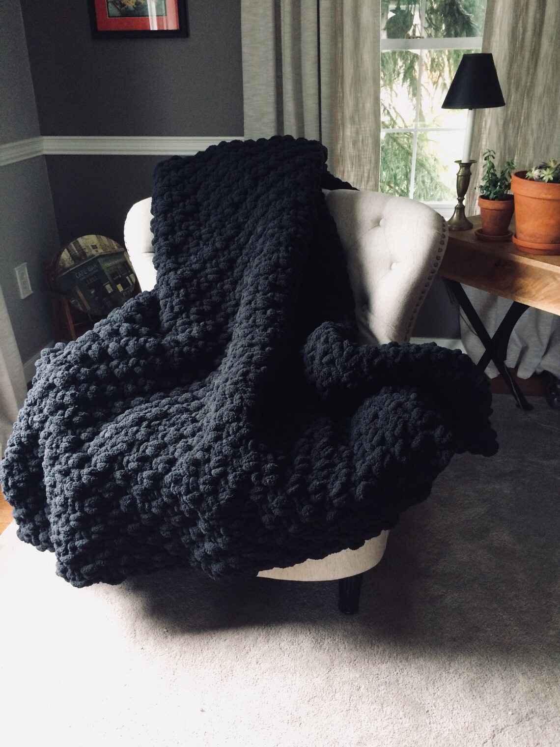 Black Blanket Chunky Knit Blanket Super Chunky Throw - Etsy