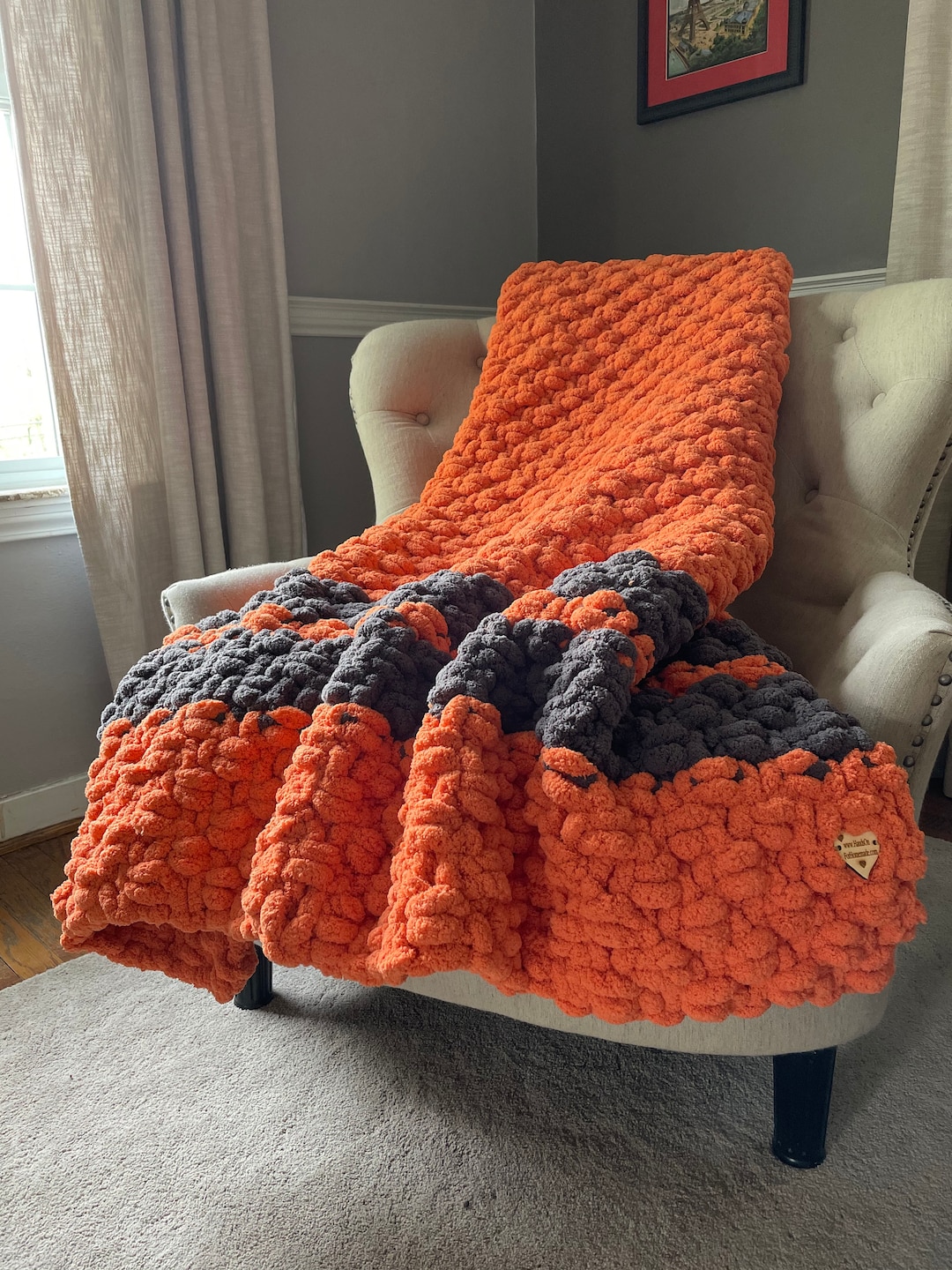 Fall Blanket Chunky Knit Blanket Orange and Gray Throw Knit Blanket ...