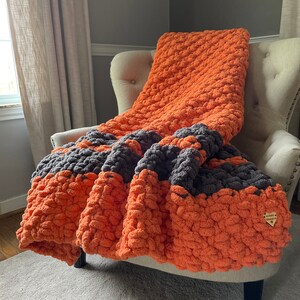 Fall Blanket Chunky Knit Blanket Orange and Gray Throw Knit Blanket ...