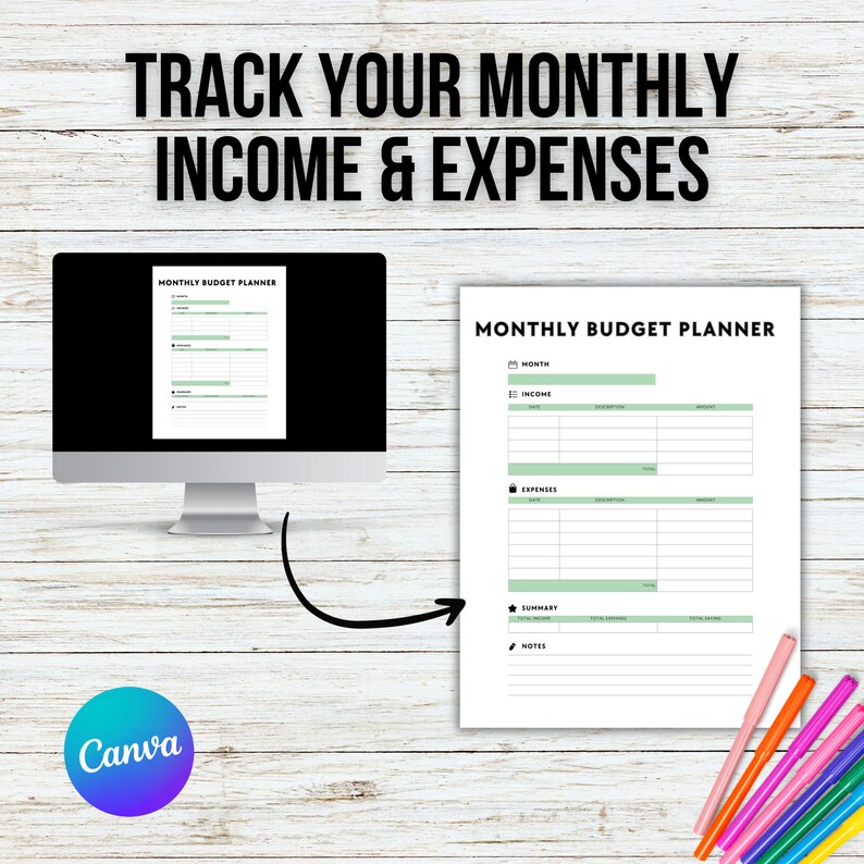 Monthly Budget Income and Expenses Tracker Editable Canva PDF Template ...