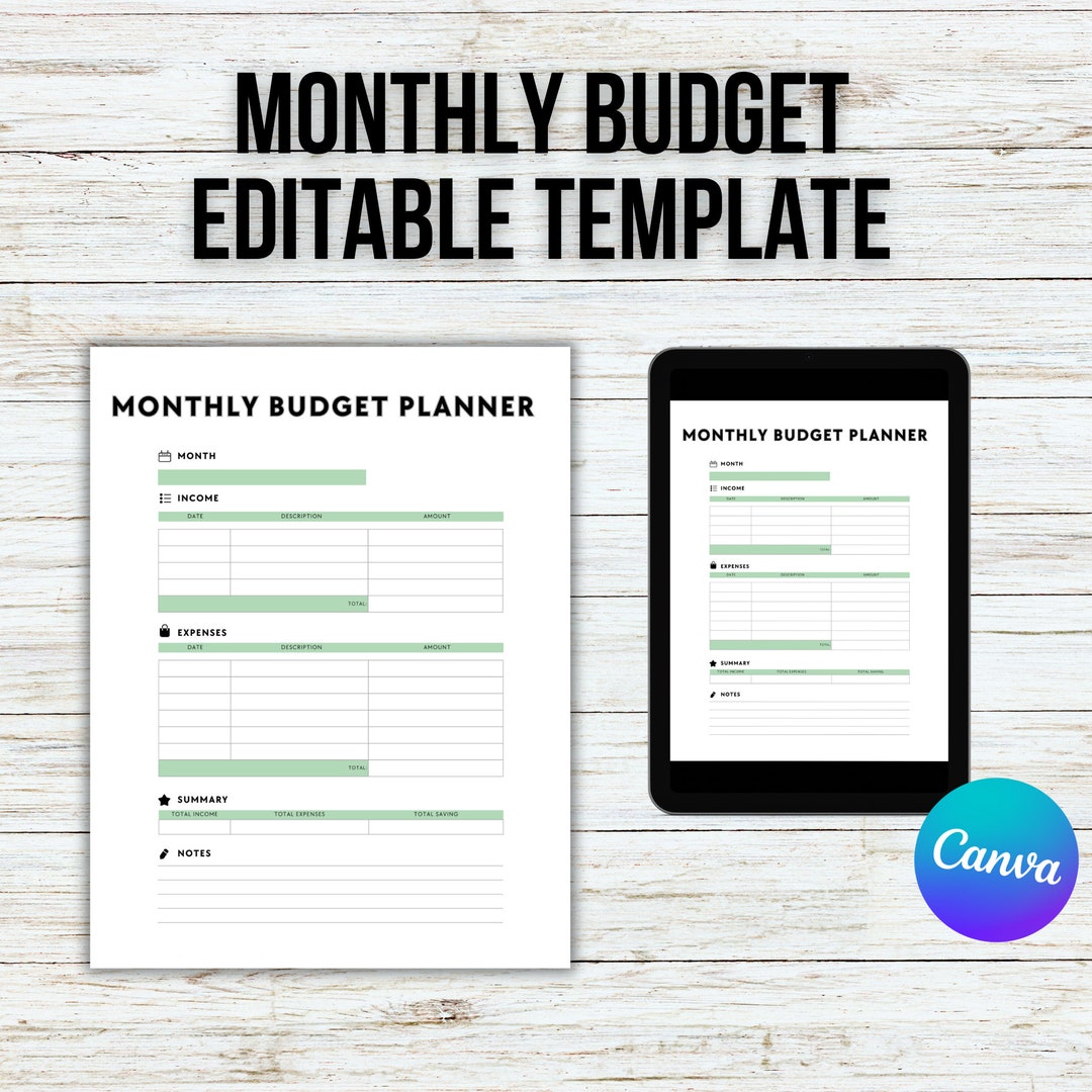 Monthly Budget Income and Expenses Tracker Editable Canva PDF Template ...