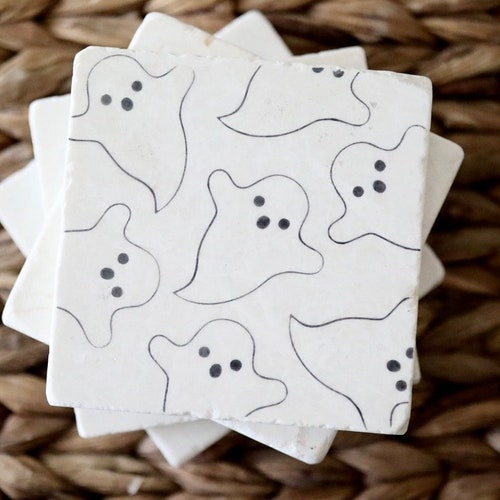 Ghost Marble Coasters/ Cute Ghost Decor/ Halloween Home Decor/ - Etsy